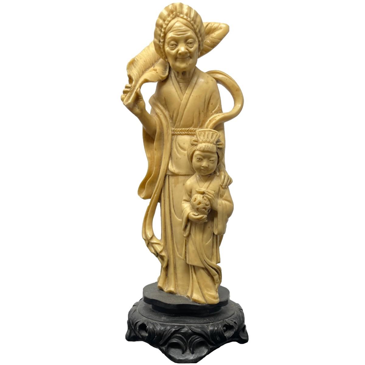 20th C. Chinese lady with child Faux ivorite figurine/ Marked ...