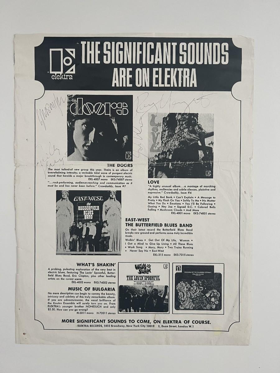 The Doors signed Elektra promotional record label poster autographed by ...