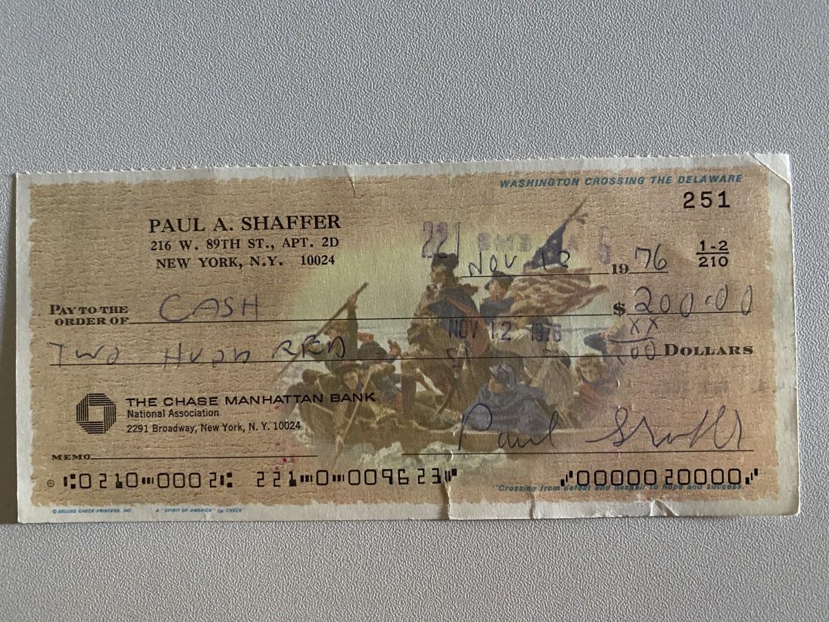 Paul Shaffer signed check | EstateSales.org