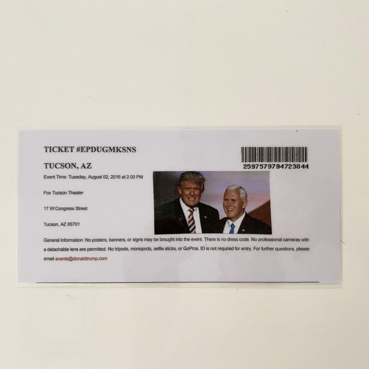 Donald Trump 2016 MAGA Rally Event Ticket- Arizona | EstateSales.org