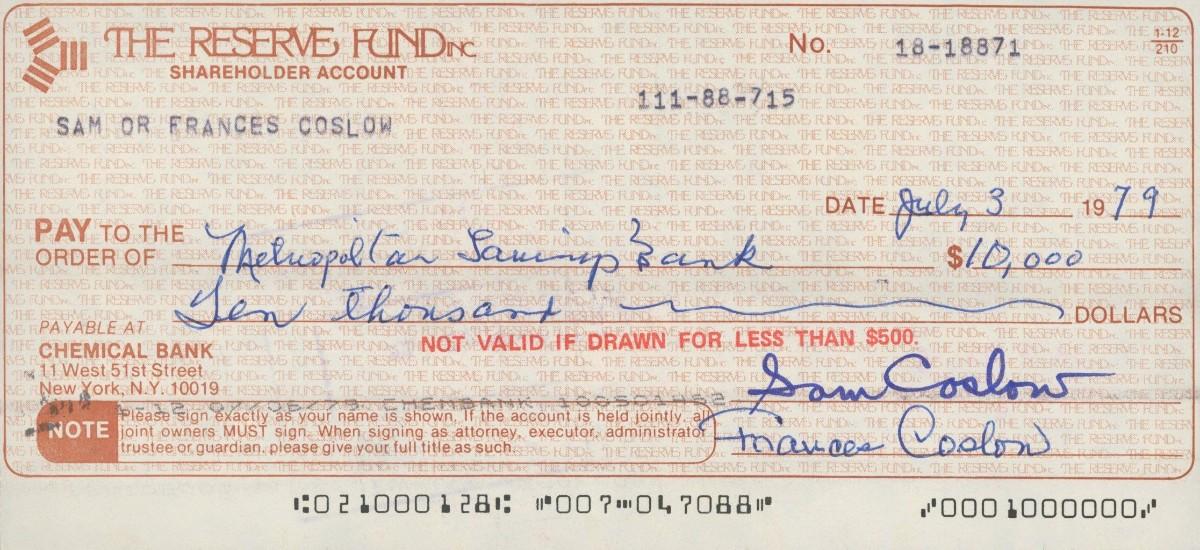 Sam and Frances Coslow signed check | EstateSales.org