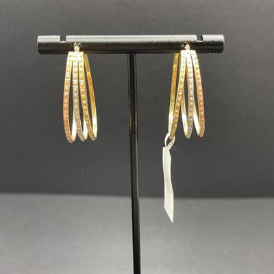 Tri Color 14K Gold Hoop Earrings with Faux Diamonds | EstateSales.org