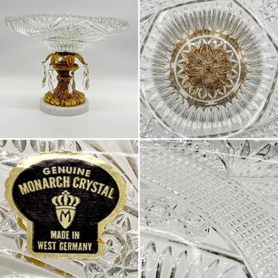 MONARCH CRYSTAL ~ Vtg. Brass Pedestal Tray & Lidded Jar | EstateSales.org