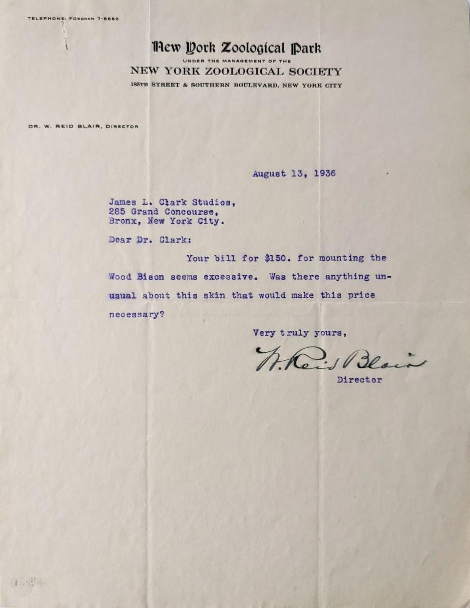 Zoologist William Reid Blair signed letter | EstateSales.org