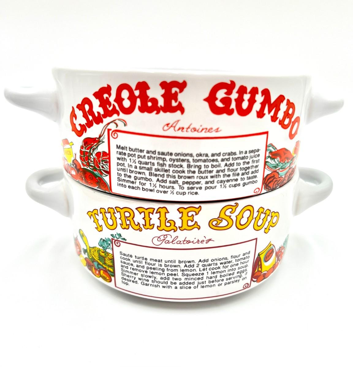 Set of 4 Louisiana Themed Gumbo Soup Stew Bowls with Handles ...