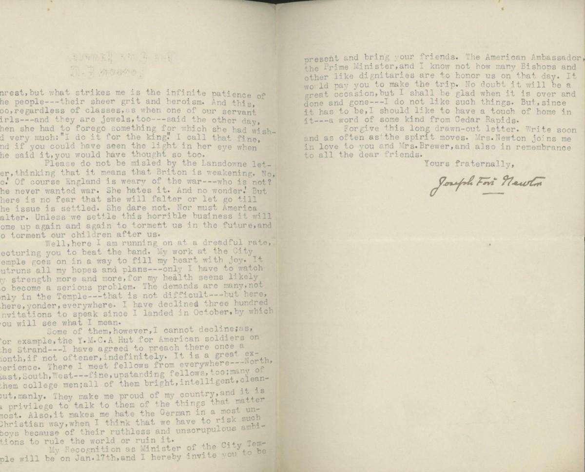 Joseph Fort Newton signed letter | EstateSales.org