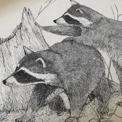 LOT 391Z: Signed & Numbered Steve Leonardi Racoon Art Print LE 771/1000 ...