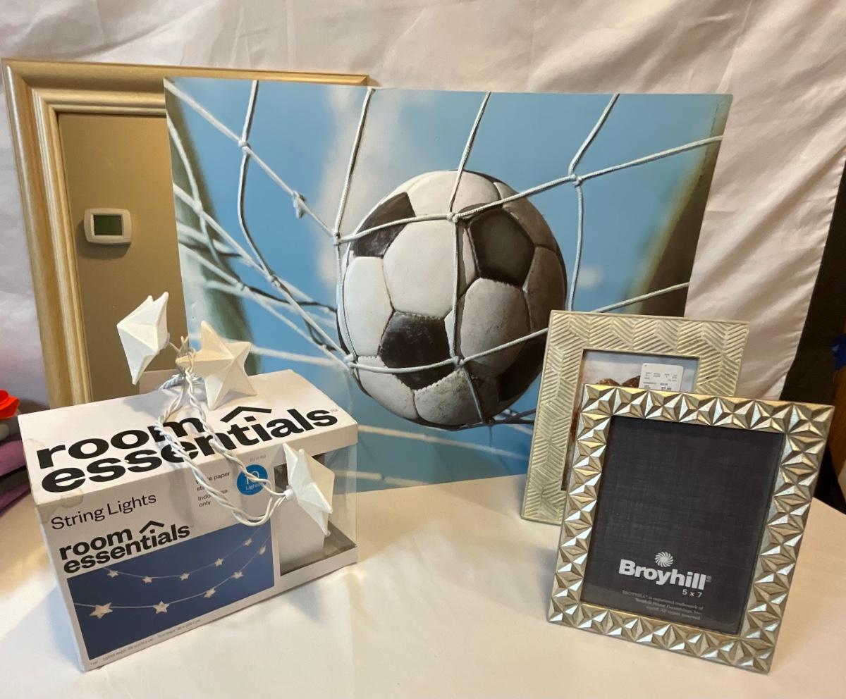 3D Soccer poster, Mirror 20x15, two 5x7 frames, String Lights ...