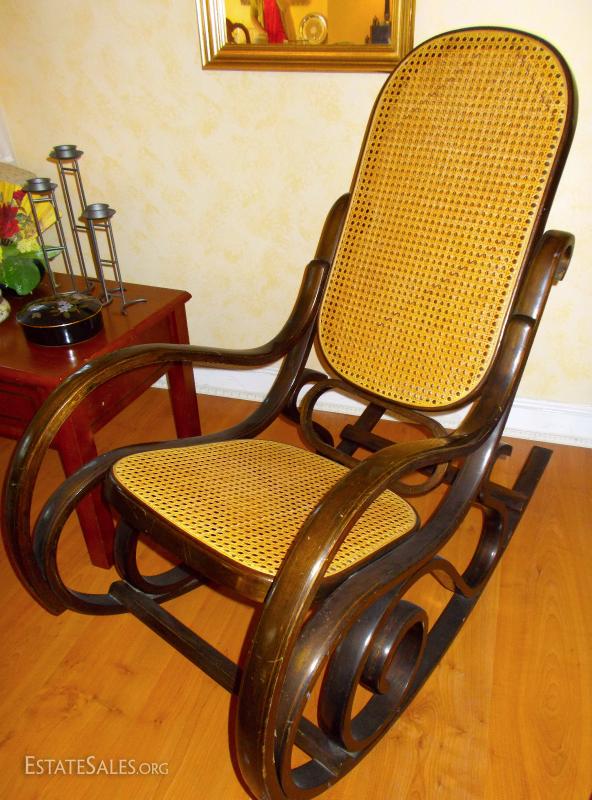 Vintage Bent Wood and Rattan Rocker | EstateSales.org