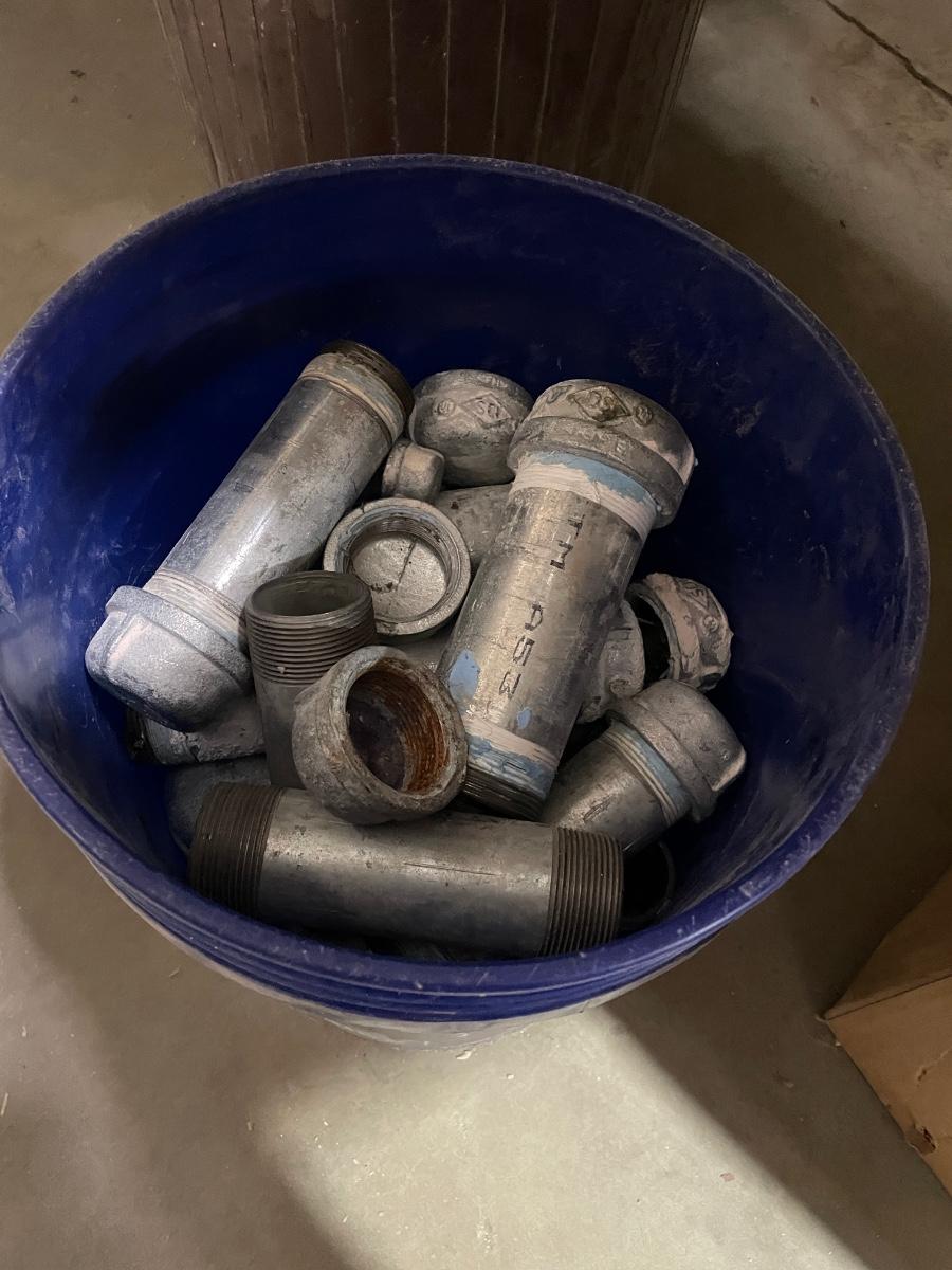 Bucket of Galvanized threaded Steel Pipes & Caps - METAL | EstateSales.org