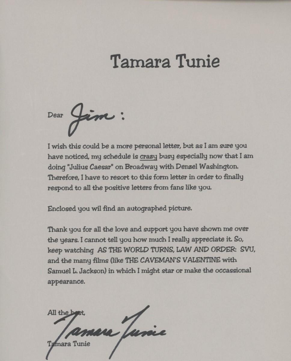 Tamara Tunie signed letter | EstateSales.org