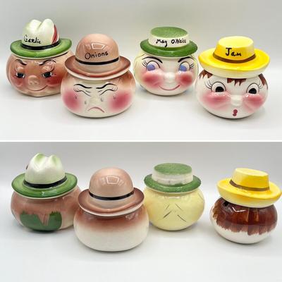 DEFOREST ~ Four (4) Hand Painted Ceramic Condiment Jars ~ *Read Details ...