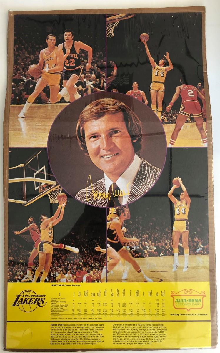 LA Lakers Jerry West signed statistics poster | EstateSales.org