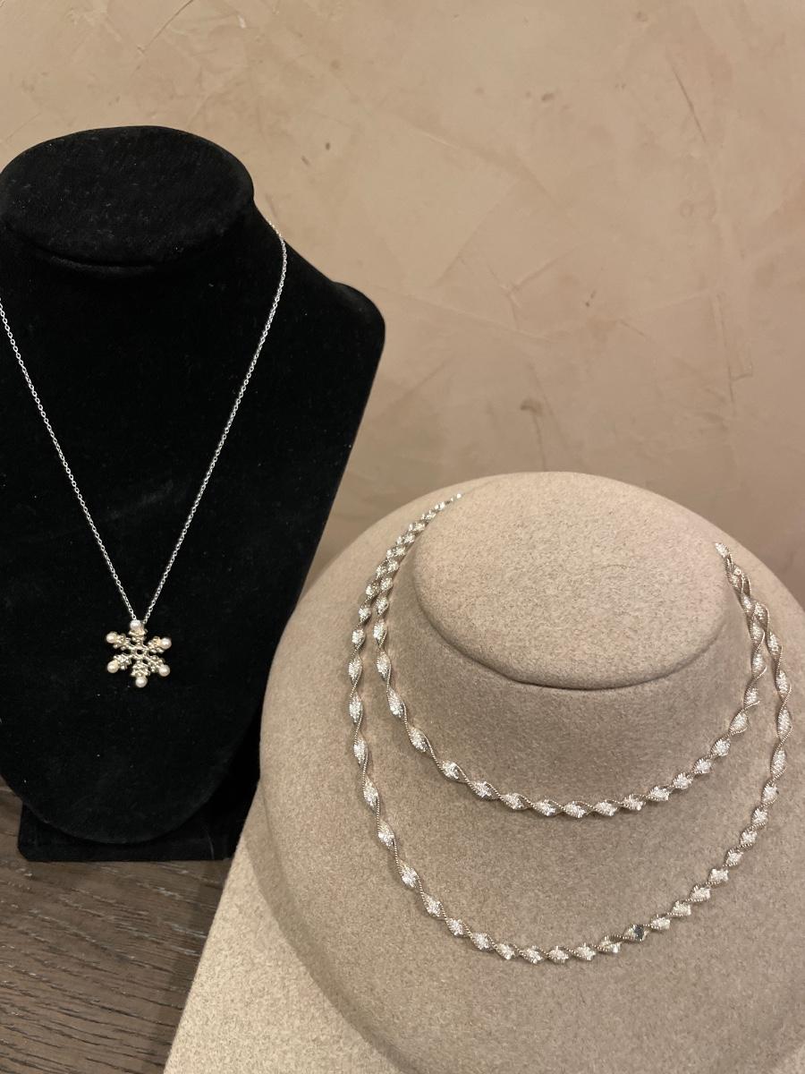 2 sterling necklaces & snowflake pendant with pearls | EstateSales.org