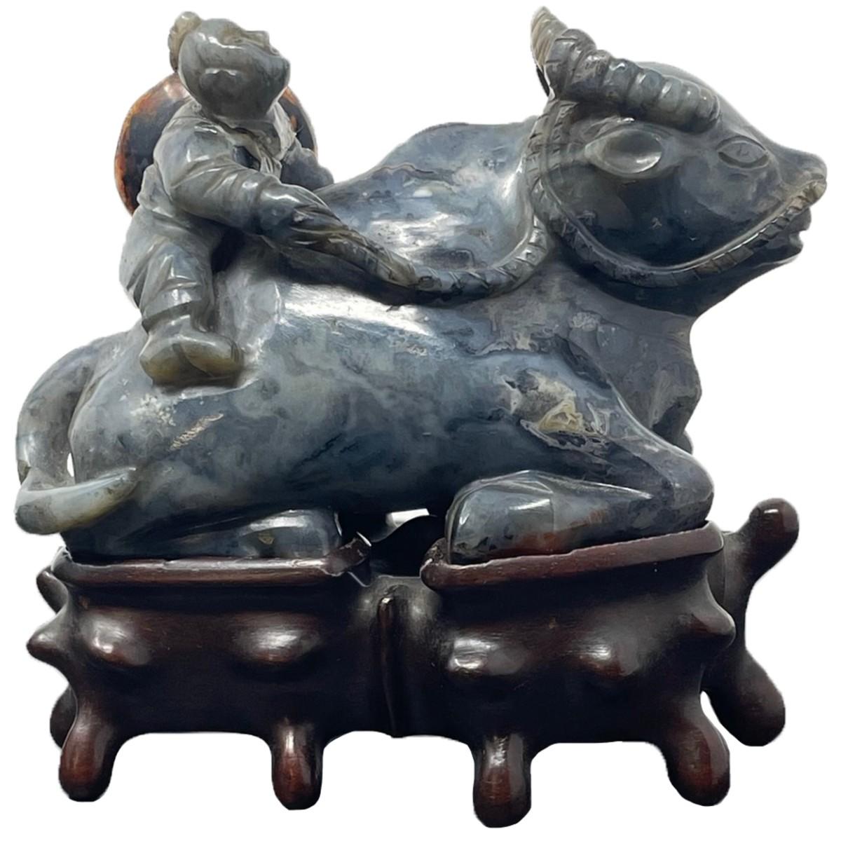 Vintage Chinese Lapis Male / Buffalo with Stand Figurine | EstateSales.org