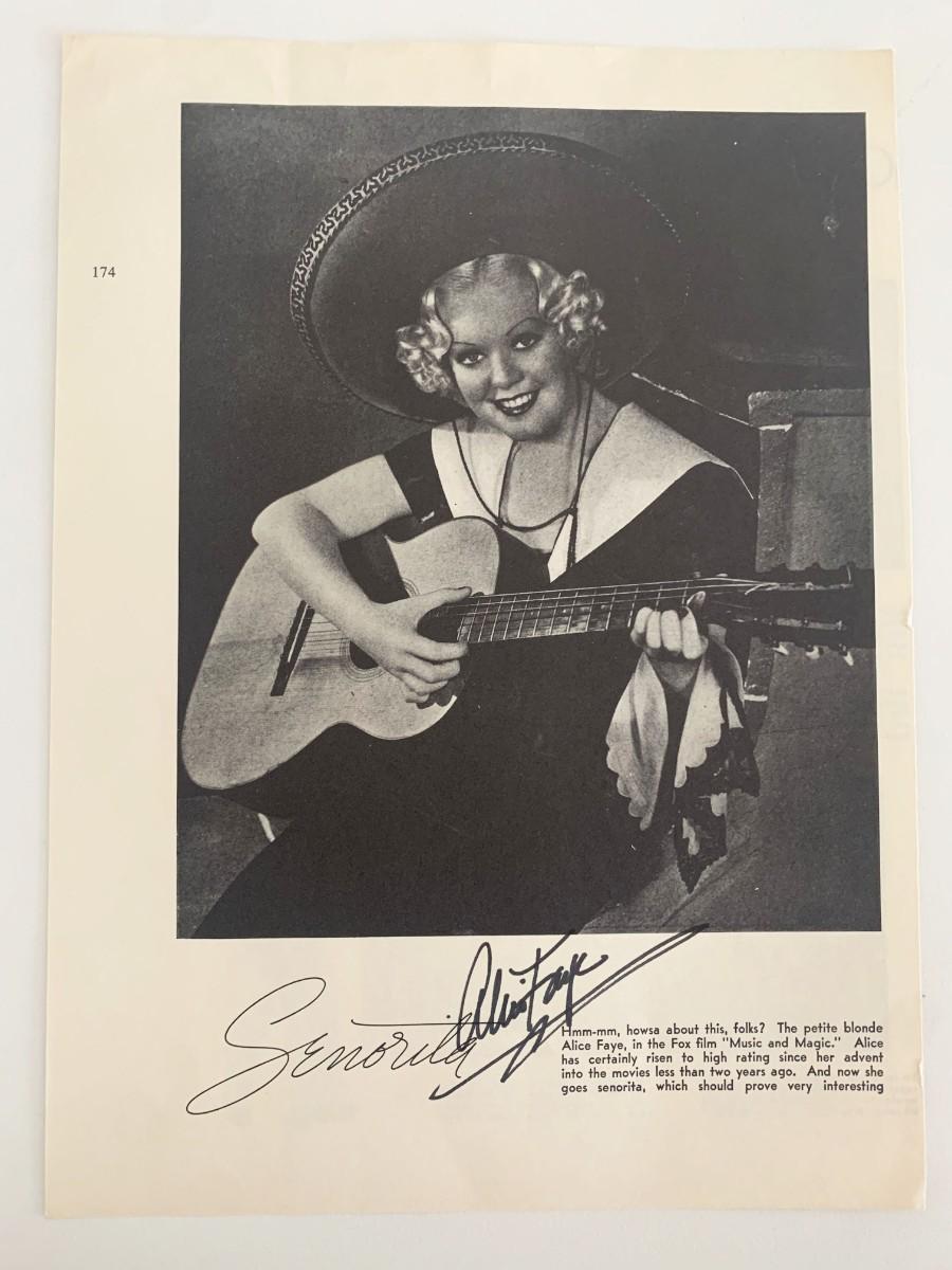 Alice Faye signed magazine page | EstateSales.org