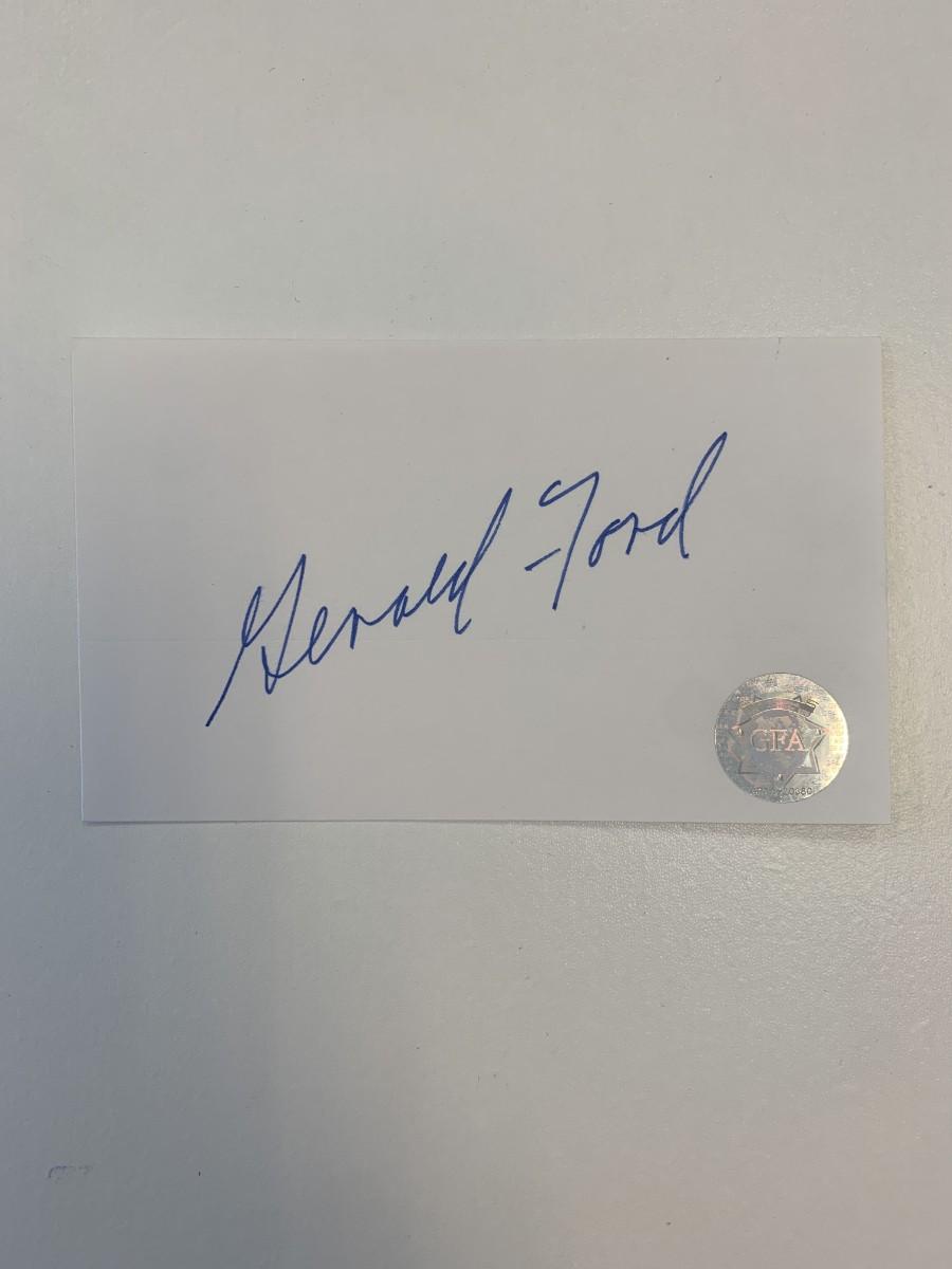 Gerald Ford original signature. GFA Authenticated | EstateSales.org Gerald Ford original signature. GFA Authenticated | EstateSales.org