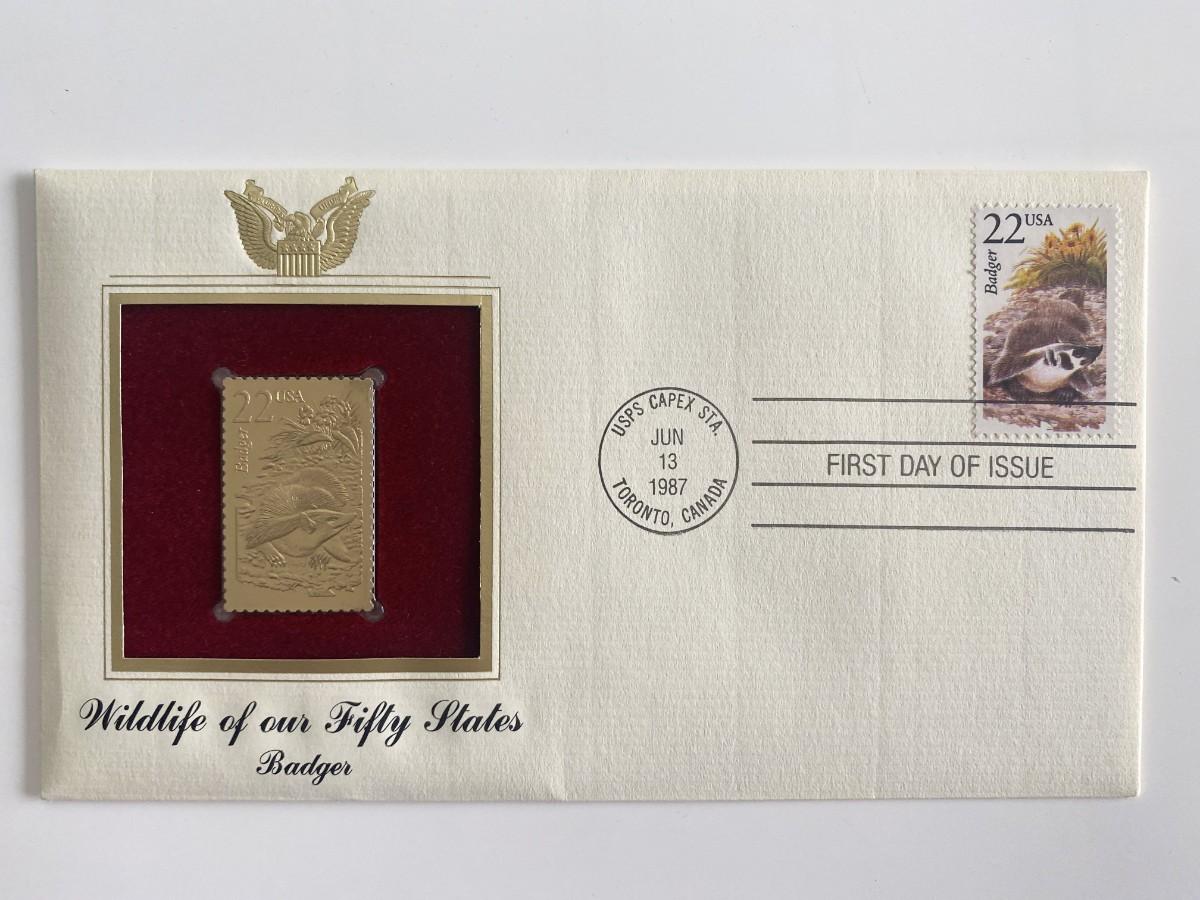 Wildlife of Our Fifty States Badger Gold Stamp Replica First Day Cover ...