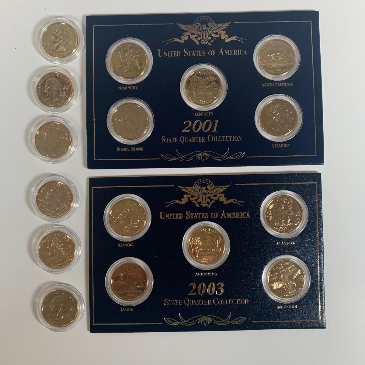 LOT 271: Gold-Plated 2001 & 2003 State Quater Proof Sets: 6 individual ...
