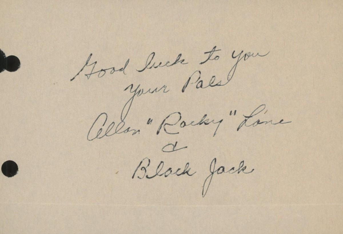 Allan "Rocky" Lane signed note | EstateSales.org