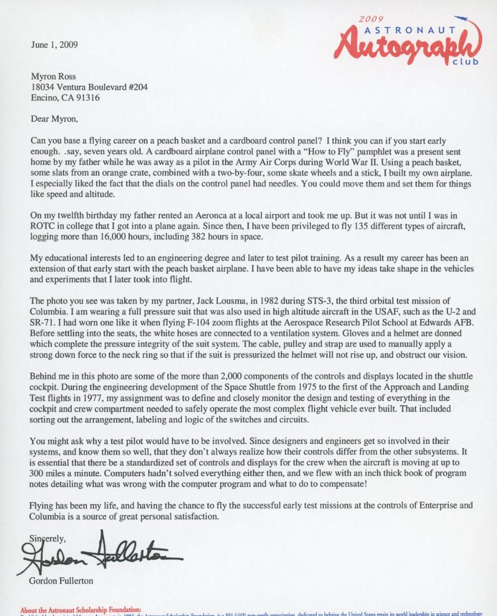 Gordon Fullerton signed letter | EstateSales.org