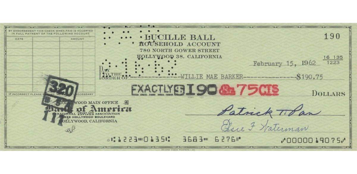 Lucille Ball signed check | EstateSales.org