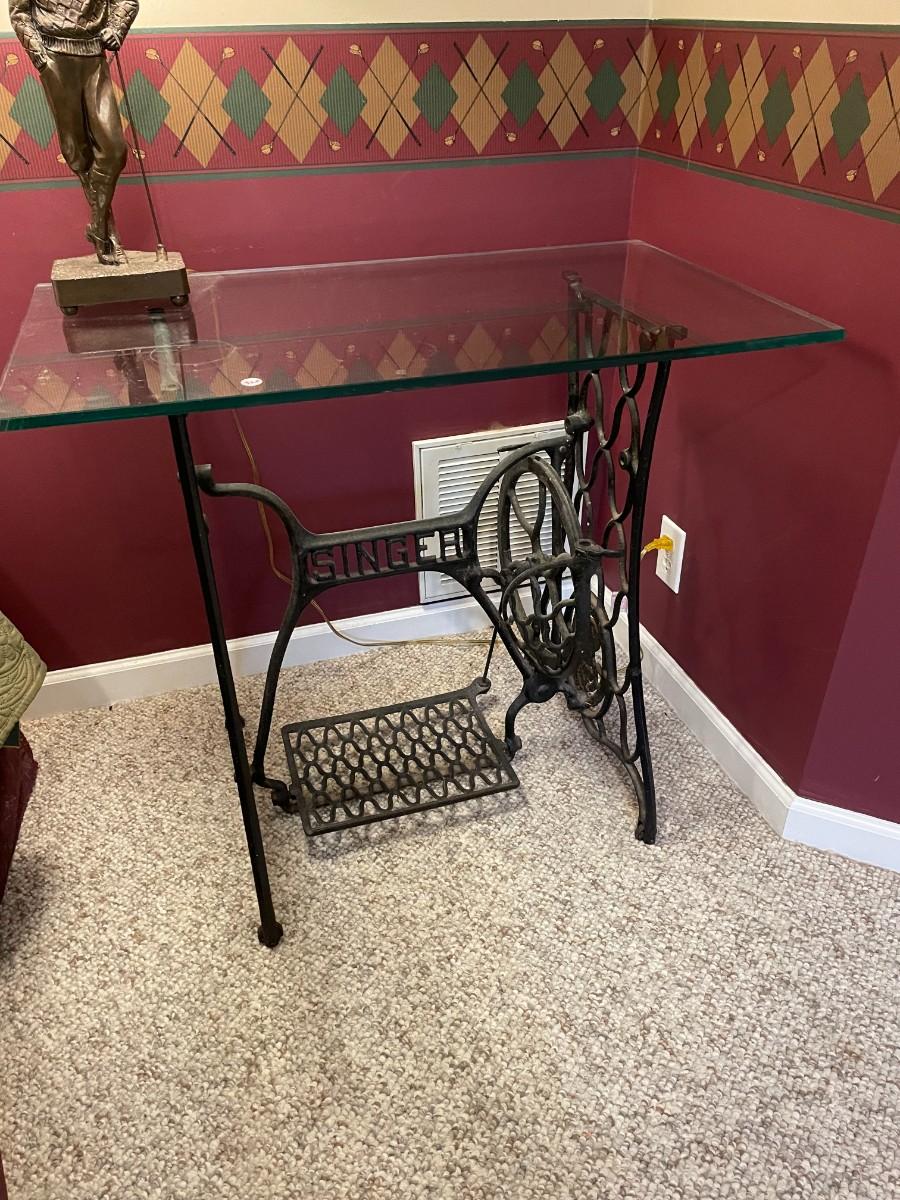 Repurposed Singer Treadle Glass Top Table | EstateSales.org