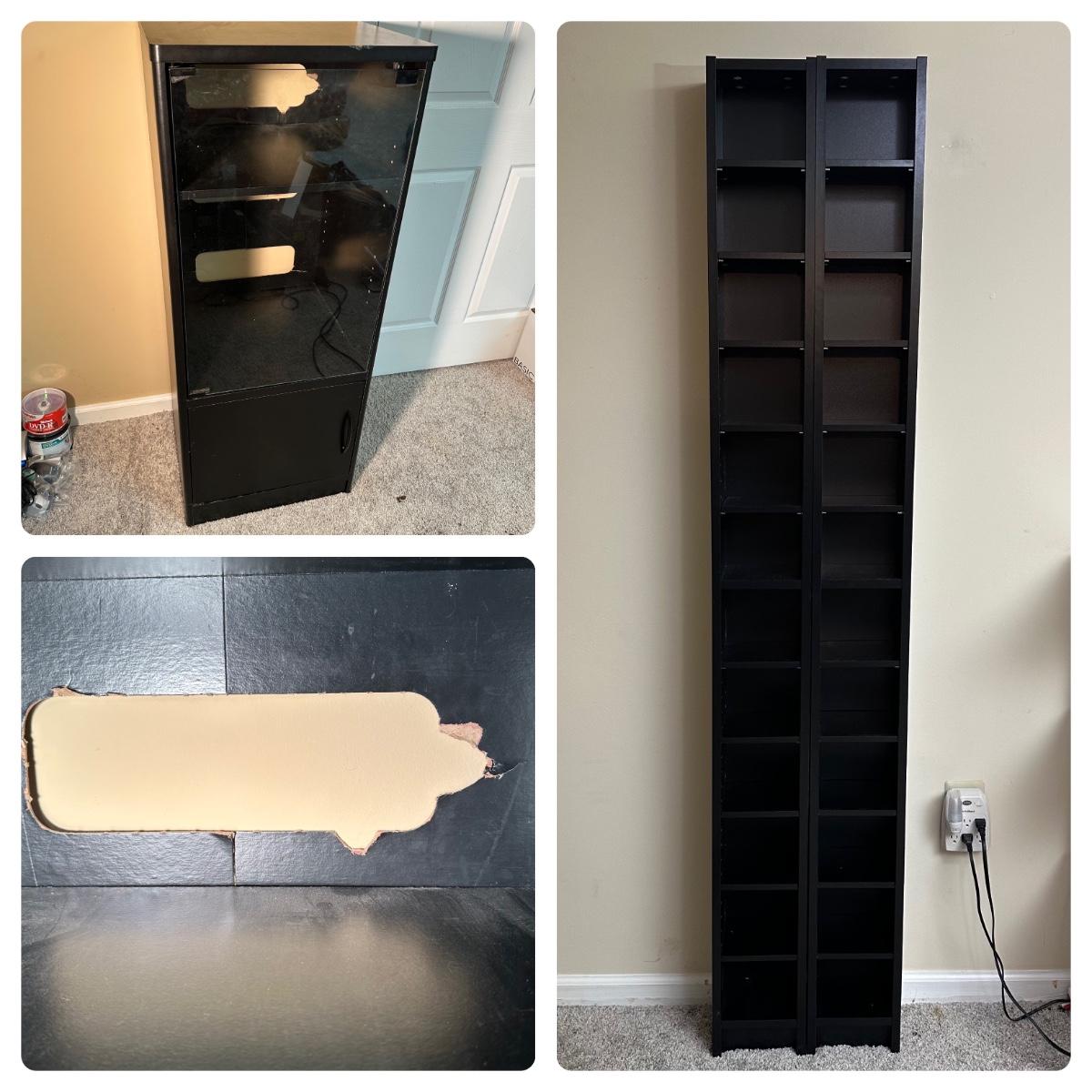 LOT 28B: CD Tower & Glass Door Media Console | EstateSales.org