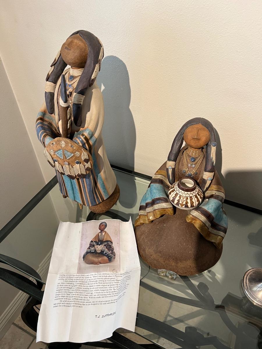 Vintage Art Terry Slonaker Pottery Sculpture Native American Woman PAIR ...