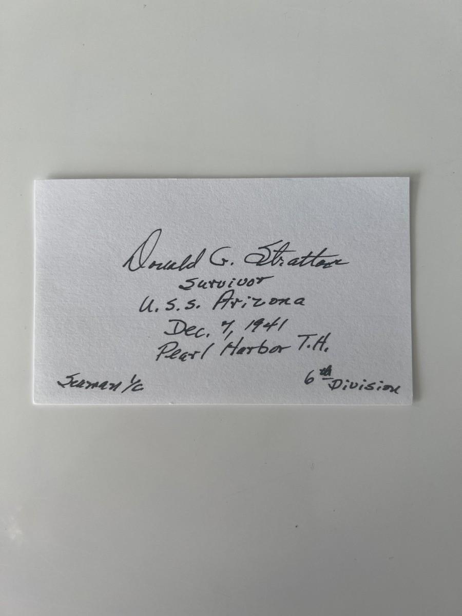 USS Arizona survivor Donald Stratton original signature | EstateSales.org