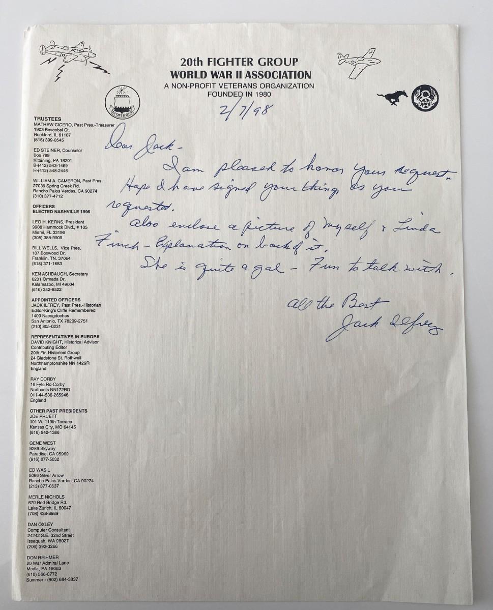 WWII 20th Fighter Group Jack M. Ilfrey signed sheet | EstateSales.org