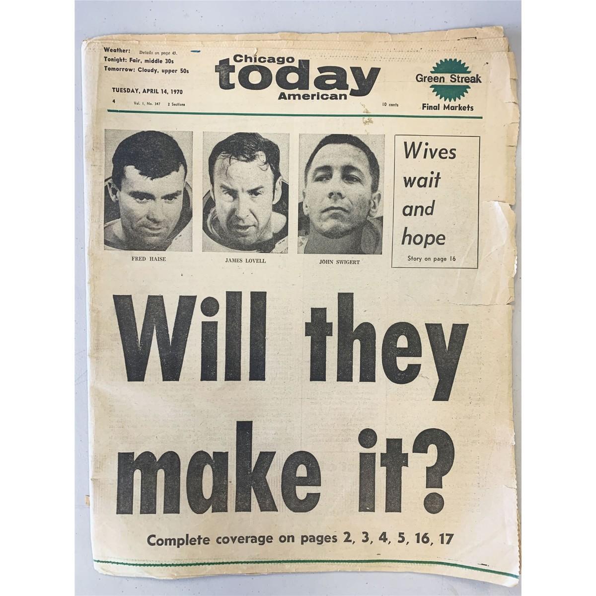 Chicago American Today Original 1970 Vintage Newspaper - Apollo 13 ...