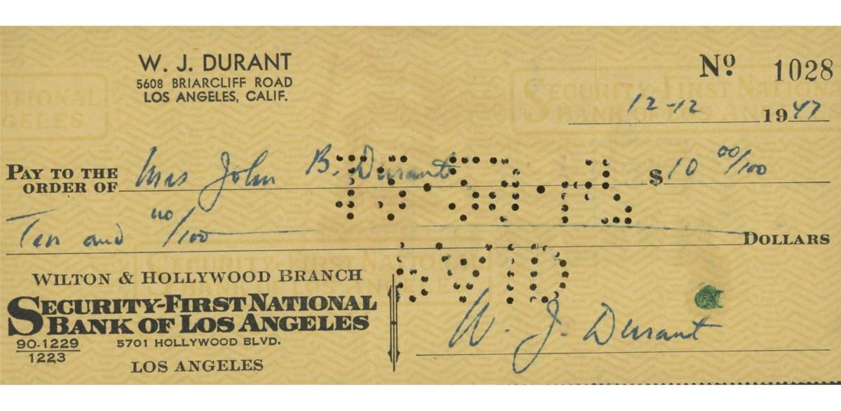 The Story of Civilization Author Will Durant signed check | EstateSales.org