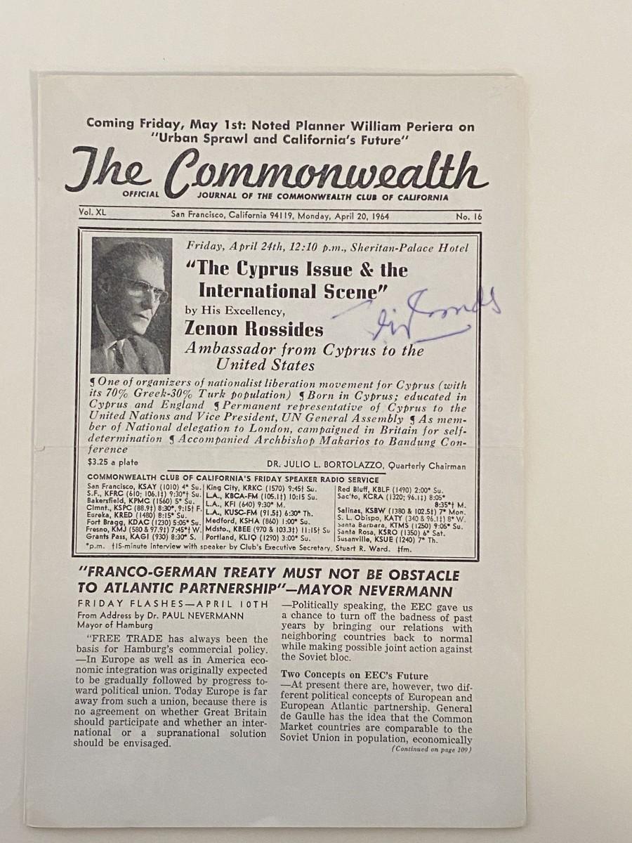 Zenon Rossides signed Commonwealth Journal newspaper | EstateSales.org