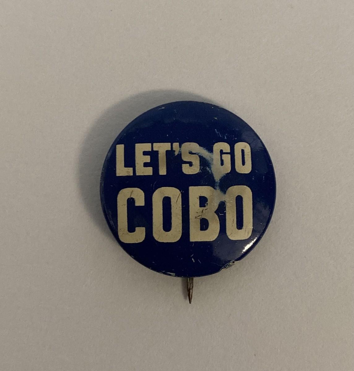 Let's go Cobo vintage campaign pin | EstateSales.org