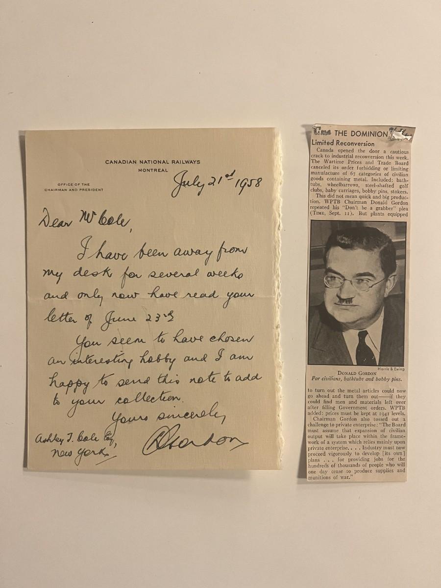 Former President of the Canadian National Railways Donald Gordon signed ...