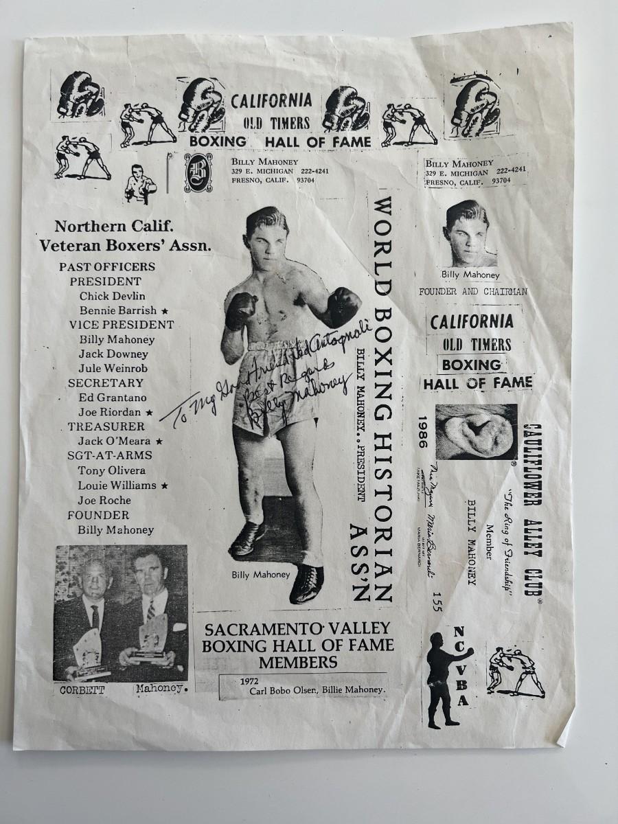 Boxer Billy Mahoney signed print | EstateSales.org