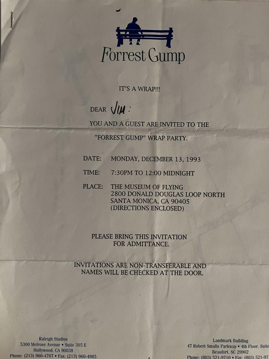 Forrest Gump "Wrap Party" invitation | EstateSales.org