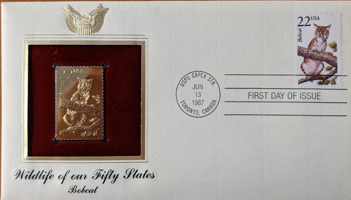 Wildlife of Our Fifty States Bobcat Gold Stamp Replica First Day Cover ...