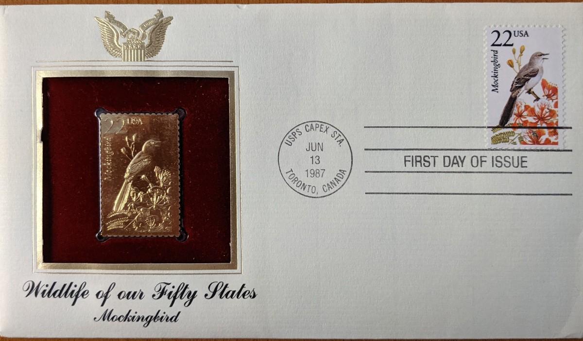 Wildlife of Our Fifty States Mockingbird Gold Stamp Replica First Day ...