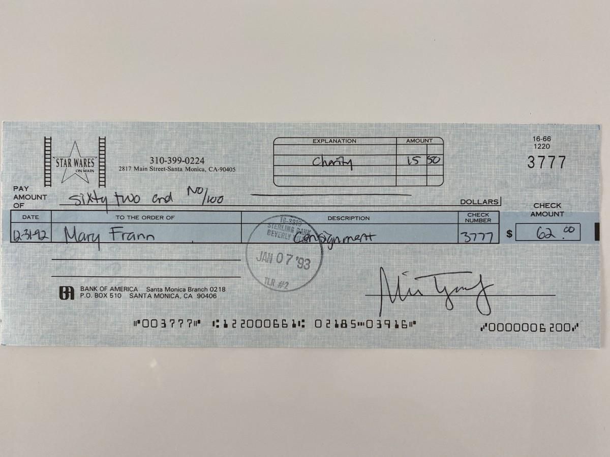 Mary Frann signed check | EstateSales.org