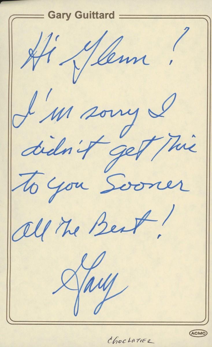 Gary Guittard signed note | EstateSales.org