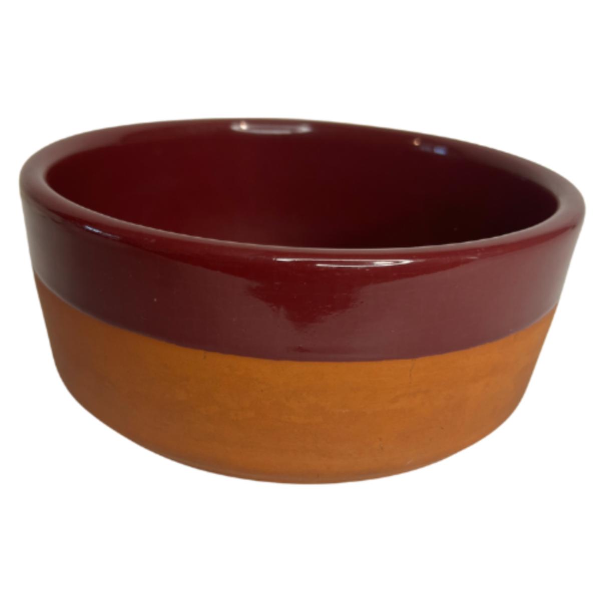 Two-Toned Medium Ceramic Terracotta & Maroon Dog Bowl | EstateSales.org
