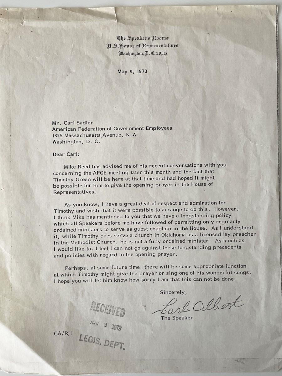 US House of Representatives Carl Albert signed letter | EstateSales.org