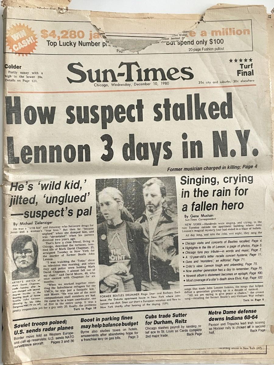 1980 Sun Times John Lennon Murder Original Vintage Newspaper