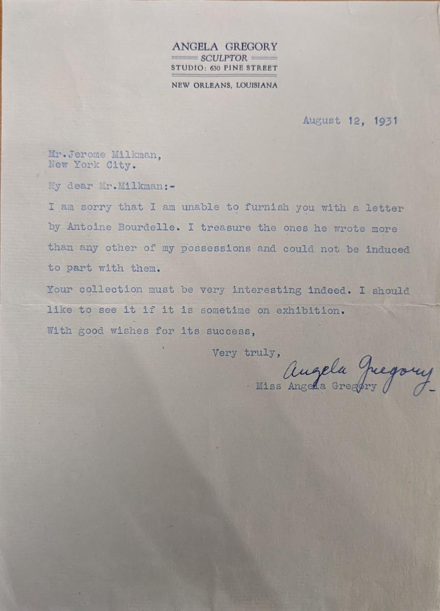 Sculptor Angela Gregory Signed Letter | EstateSales.org