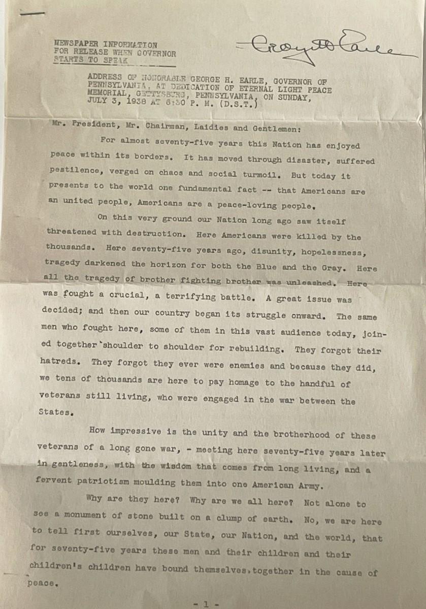 Gov. of Pennsylvania George H. Earle signed letter | EstateSales.org
