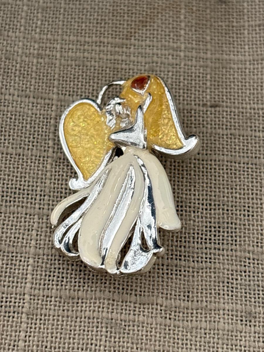 Vintage Signed AAI Angel Brooch Pin Glitter Enamel Wings Red Heart ...