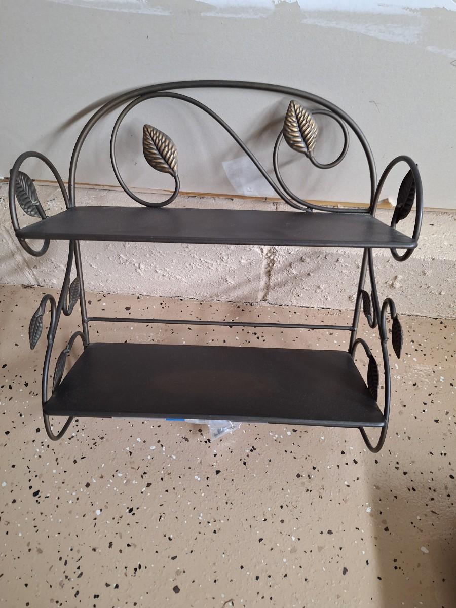 Vintage 2 Tier Metal Shelf with Metal Vines on Sides | EstateSales.org