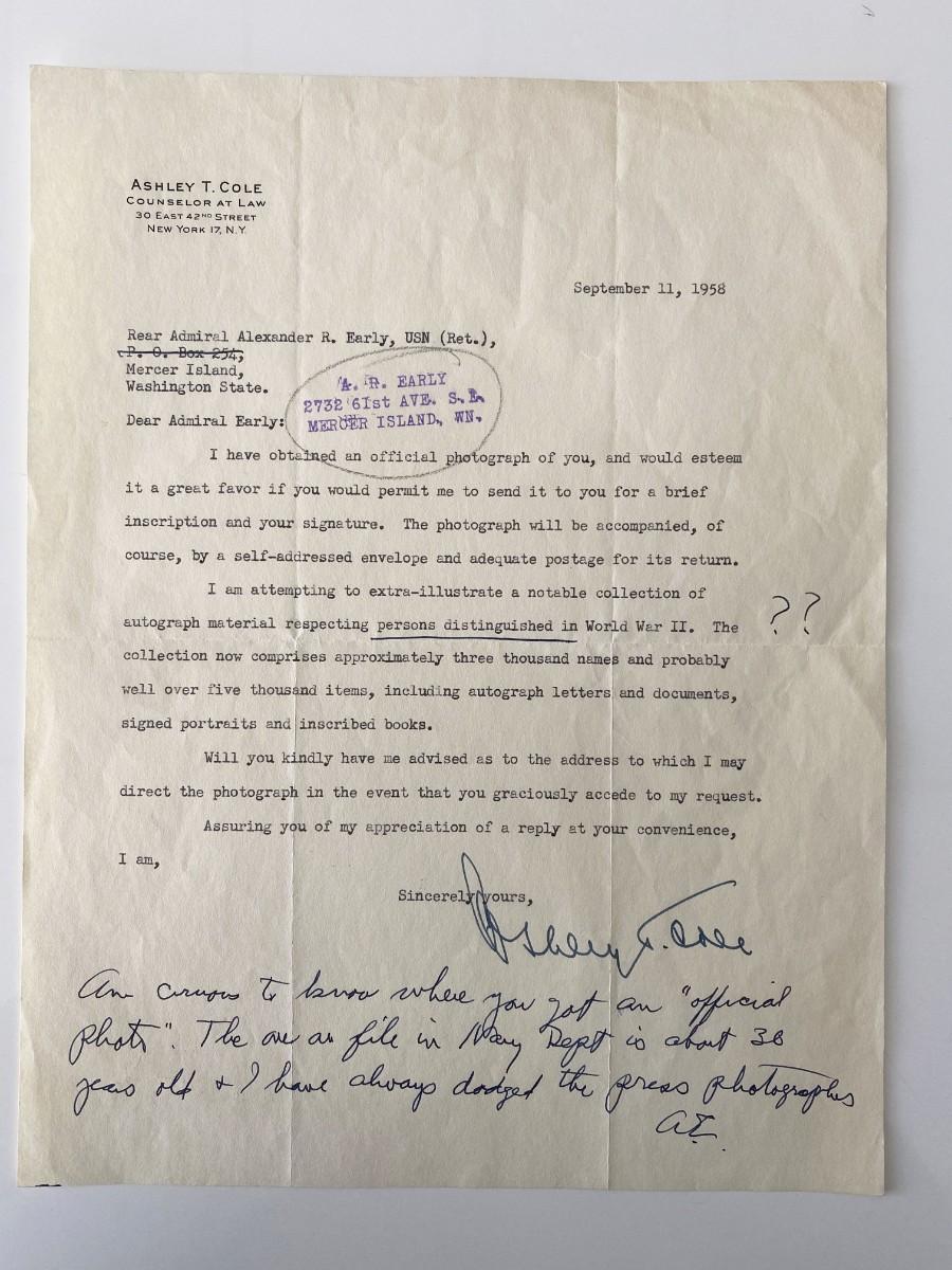 U.S. Navy Rear Admiral Alexander Early signed letter | EstateSales.org